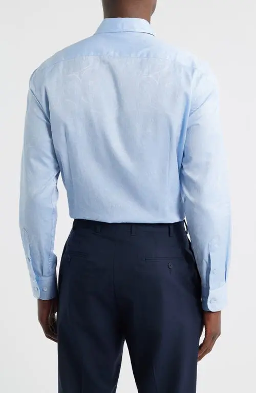 Etro Roma Regular Fit Light Blue Paisley Jacquard Cotton Dress Shirt