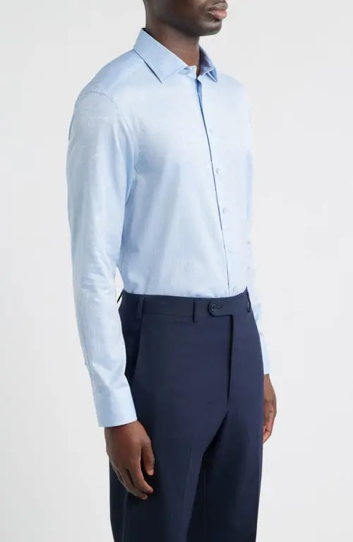 Etro Roma Regular Fit Light Blue Paisley Jacquard Cotton Dress Shirt