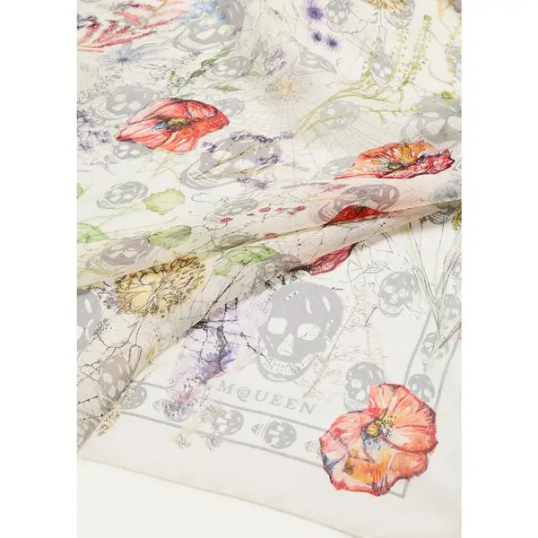 Alexander McQueen Skull & Spider Floral Silk Scarf - Ivory