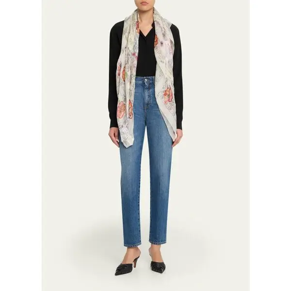 Alexander McQueen Skull & Spider Floral Silk Scarf - Ivory