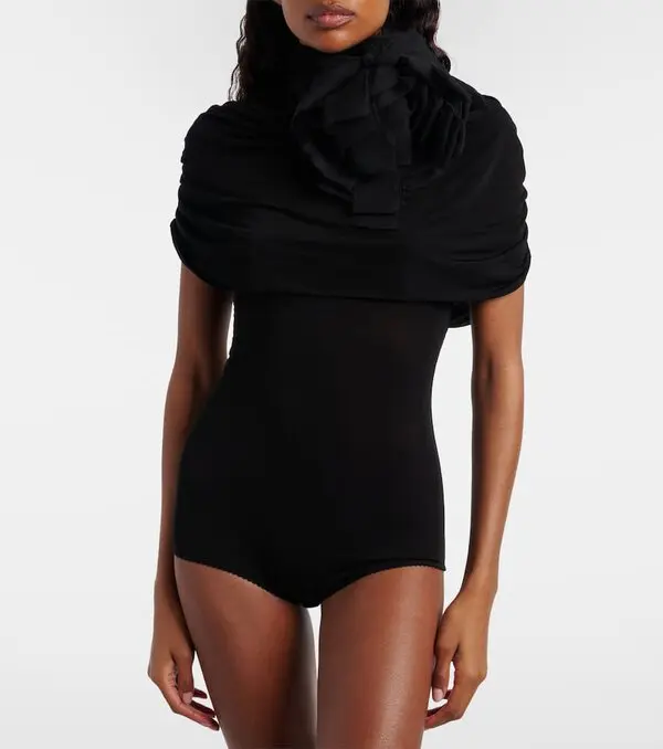 Magda Butrym Floral-appliqué Cape Effect Bodysuit