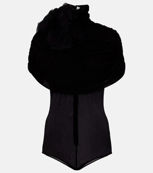 Magda Butrym Floral-appliqué Caped Bodysuit - Black