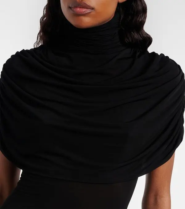 Magda Butrym Floral-appliqué Caped Bodysuit - Black