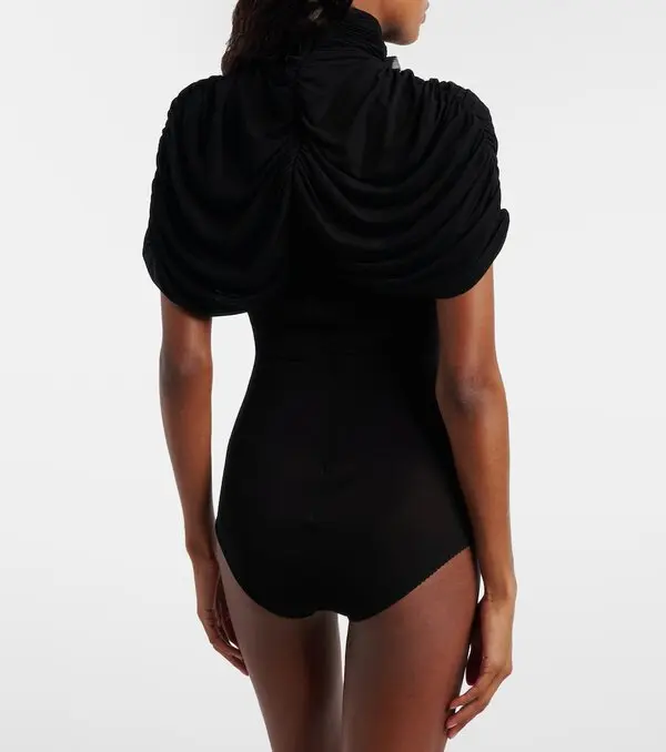 Magda Butrym Floral-appliqué Caped Bodysuit - Black
