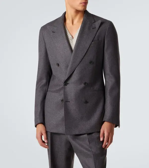 SAMAN AMEL Double-breasted Wool Suit Jacket - Grey