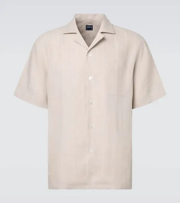 Fedeli Striped Linen Bowling Shirt