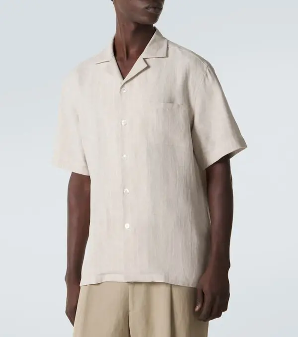 Fedeli Striped Linen Bowling Shirt