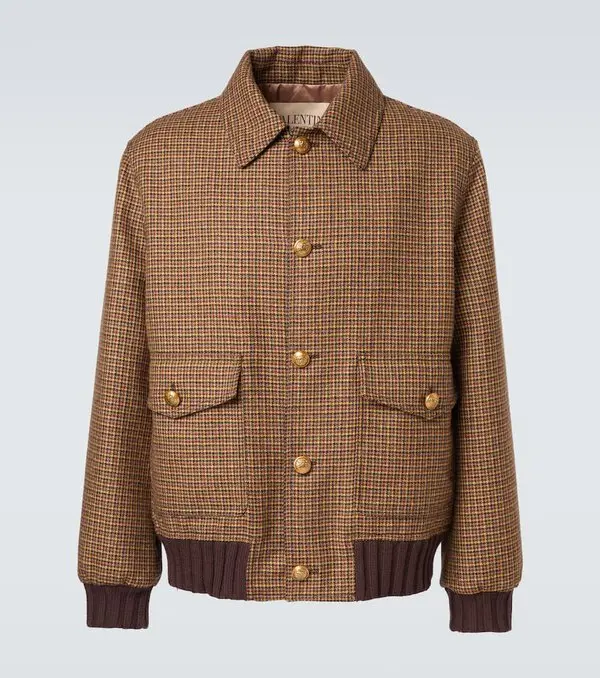 Valentino Garavani Houndstooth Virgin Wool Bomber Jacket