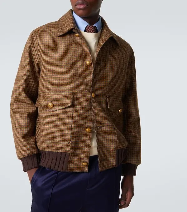 Valentino Garavani Houndstooth Virgin Wool Bomber Jacket