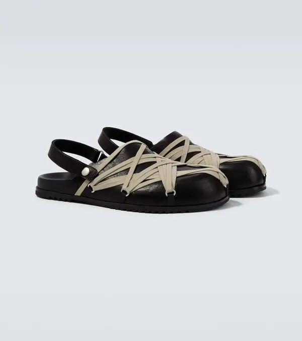 Rick Owens Megalace Leather Mules - Black