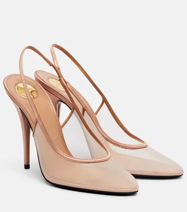 Saint Laurent Anita 110 Mesh Slingback Pumps - Pink