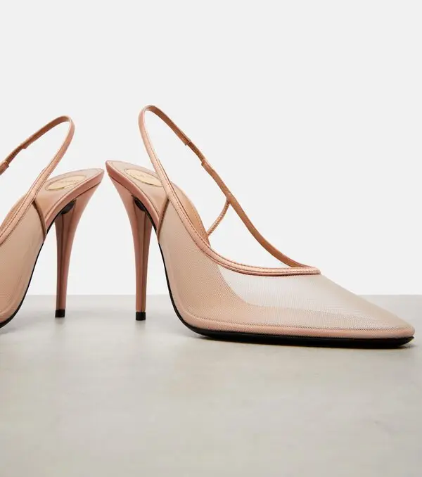 Saint Laurent Anita 110 Mesh Slingback Pumps - Pink