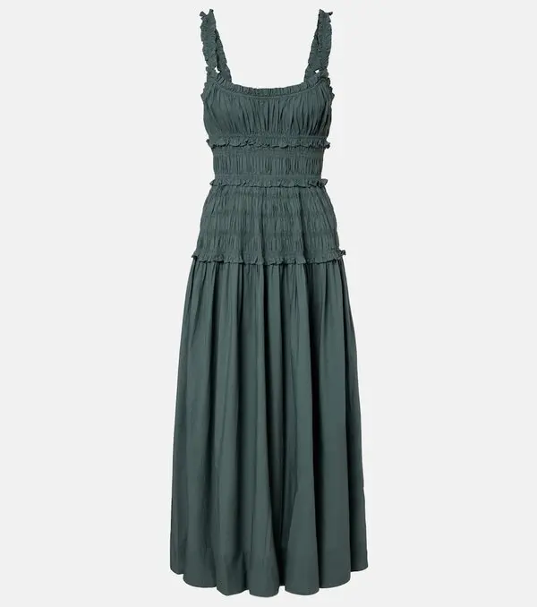 DÔEN Marianne Ruffled Cotton Poplin Midi Dress - Green