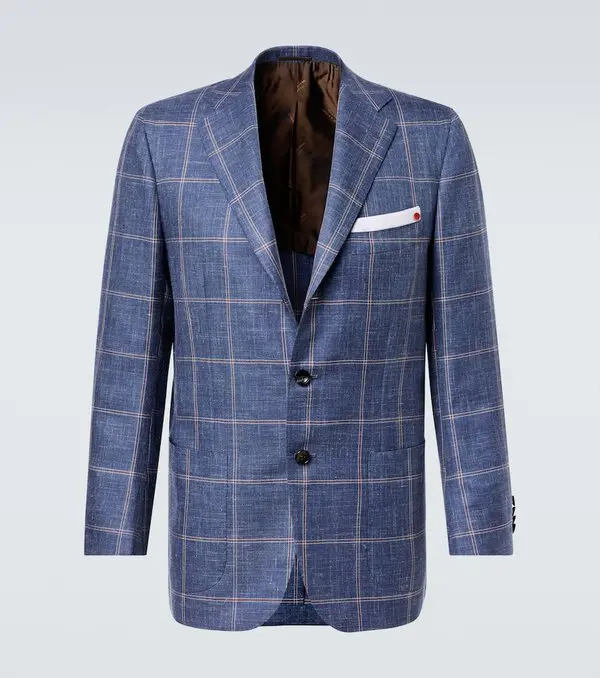Kiton Checked Cashmere, Wool, Silk, And Linen Blazer