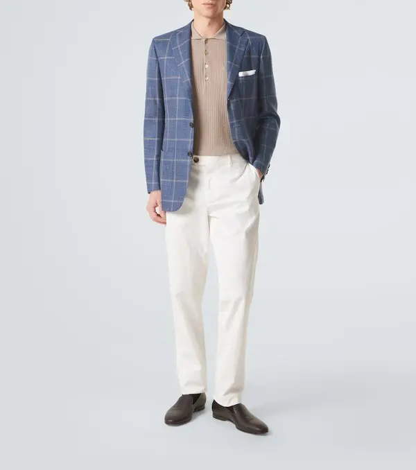 Kiton Checked Cashmere, Wool, Silk, And Linen Blazer