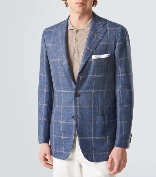 Kiton Checked Cashmere, Wool, Silk, And Linen Blazer