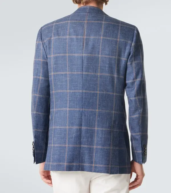 Kiton Checked Cashmere, Wool, Silk, And Linen Blazer