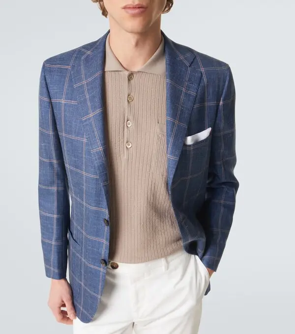 Kiton Checked Cashmere, Wool, Silk, And Linen Blazer