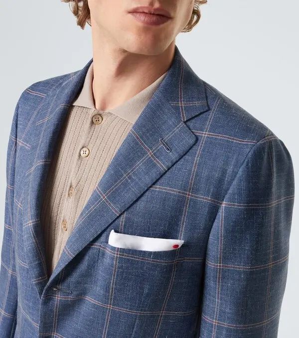 Kiton Checked Cashmere, Wool, Silk, And Linen Blazer