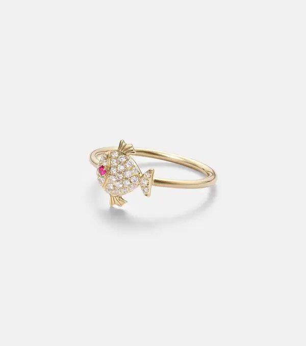 Yvonne Léon Petit Poisson 18kt Ring With Diamonds And Rubies - Gold