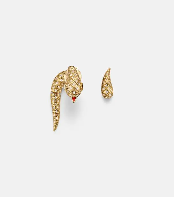 Yvonne Léon 9kt Python Earrings With Diamonds And Spinels - Gold
