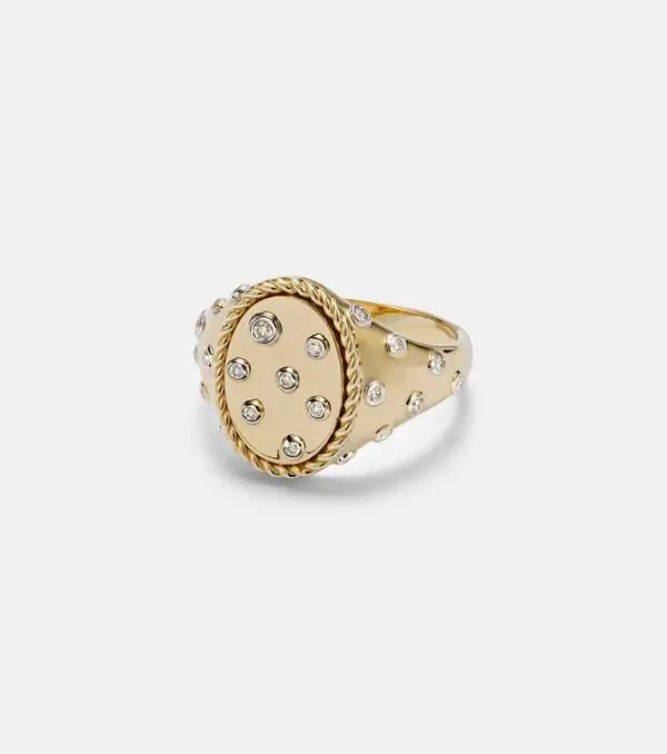 Yvonne Léon Plumetis 9kt Yellow Ring With Diamonds - Gold