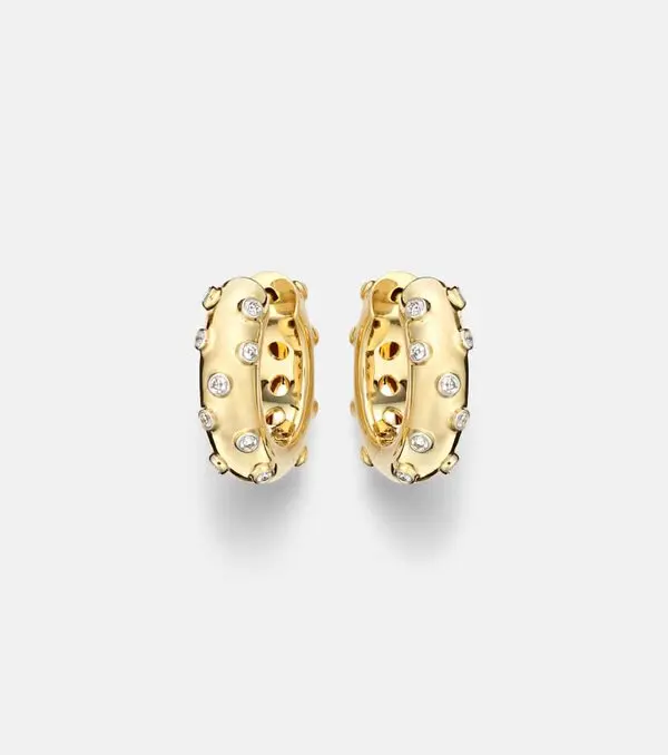 Yvonne Léon Plumetis 9kt Hoop Earrings With Diamonds - Gold