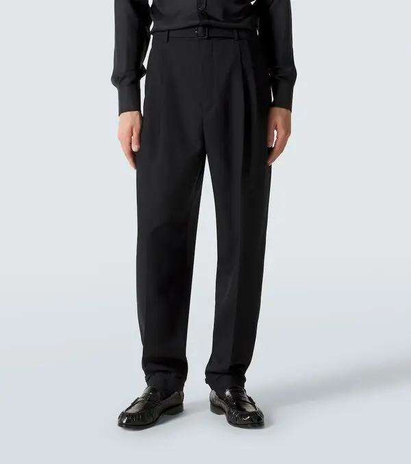 Saint Laurent Wool Gabardine Straight Pants - Black