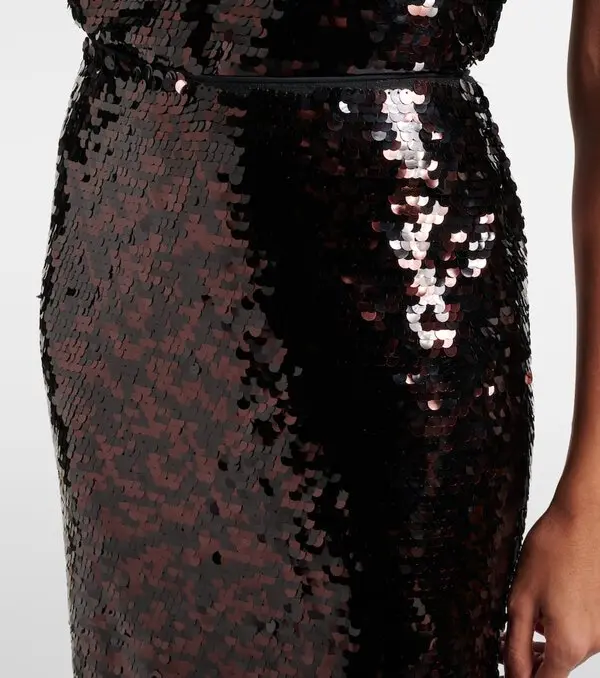 Staud Ciara Sequined Pencil Skirt - Brown