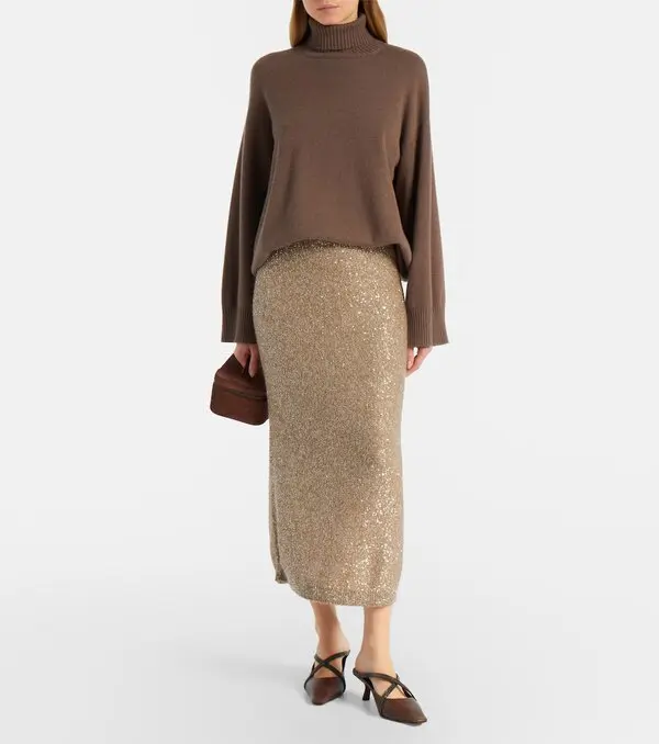 Brunello Cucinelli Lamé Pencil Skirt - Beige
