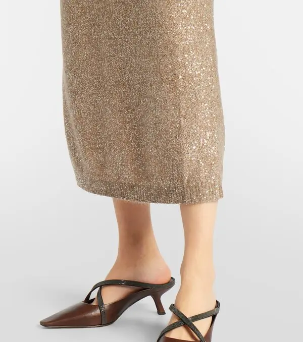 Brunello Cucinelli Lamé Pencil Skirt - Beige