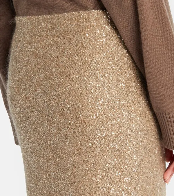 Brunello Cucinelli Lamé Pencil Skirt - Beige