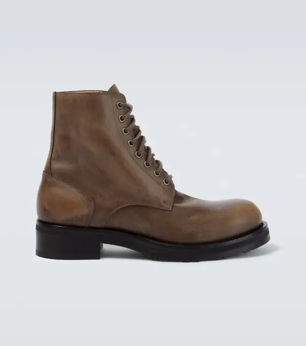 THE ROW Distressed Leather Combat Boots - Brown