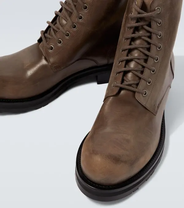 THE ROW Distressed Leather Combat Boots - Brown