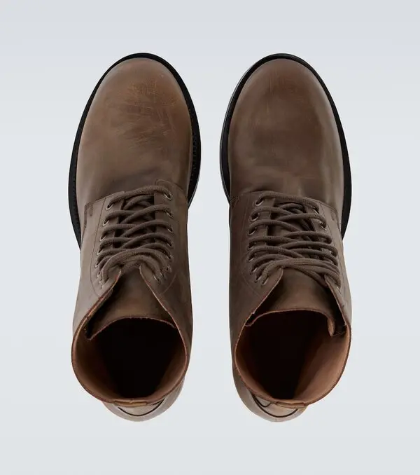 THE ROW Distressed Leather Combat Boots - Brown