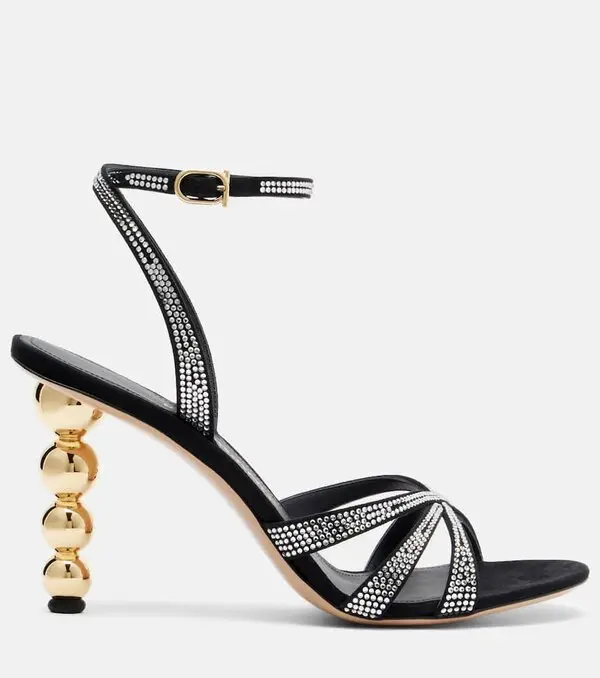FERRAGAMO 90 Crystal-embellished Suede Sandals