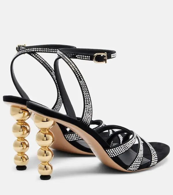 FERRAGAMO 90 Crystal-embellished Suede Sandals