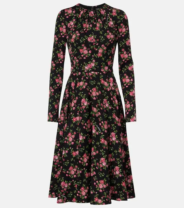 Dolce & Gabbana Floral Silk-blend Midi Dress - Black