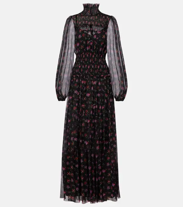Dolce & Gabbana Floral Silk Chiffon Maxi Dress - Black