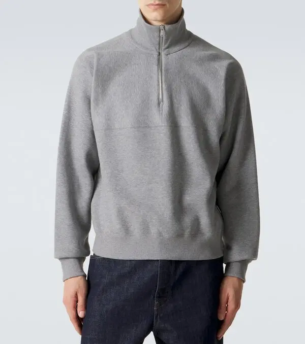 JIL SANDER Cotton Terry Half-zip Sweatshirt - Grey