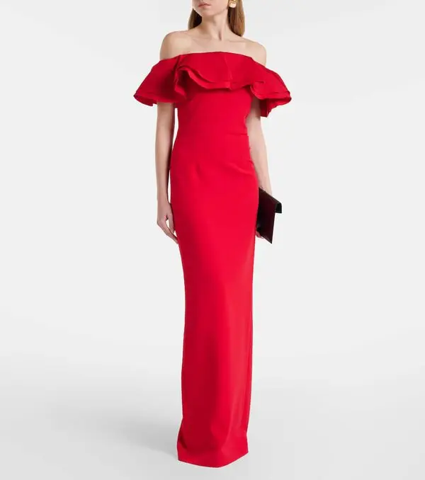 Safiyaa Ryan Ruffled Off-shoulder Crêpe Gown