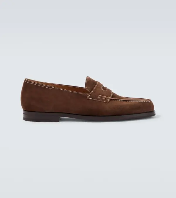 John Lobb Lopez Suede Penny Loafers - Brown