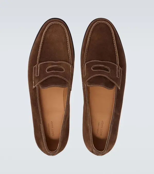 John Lobb Lopez Suede Penny Loafers - Brown