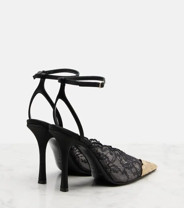 JIMMY CHOO Faiz 100 Leather-trimmed Lace Pumps - Black