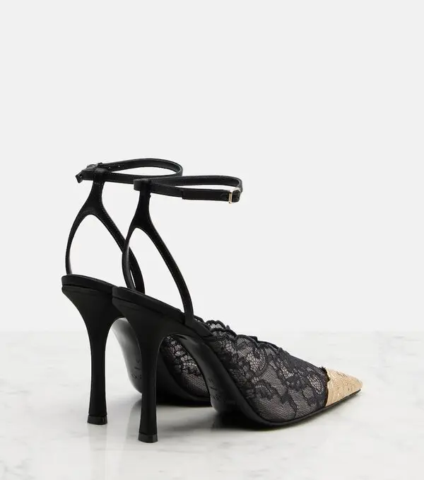JIMMY CHOO Faiz 100 Leather-trimmed Lace Pumps - Black