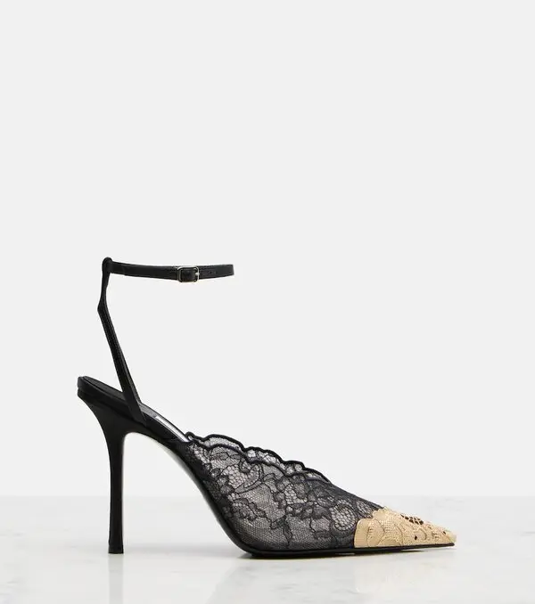 JIMMY CHOO Faiz 100 Leather-trimmed Lace Pumps - Black
