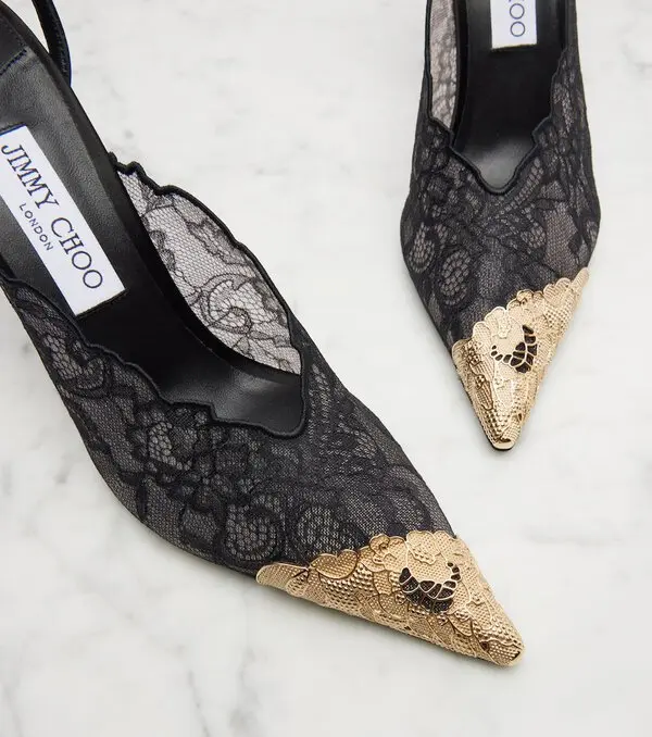 JIMMY CHOO Faiz 100 Leather-trimmed Lace Pumps - Black