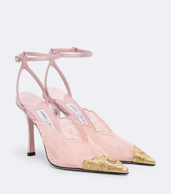JIMMY CHOO Lace And Leather Pumps - Pink
