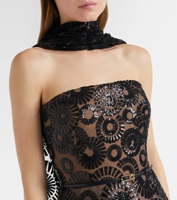 Elie Saab Scarf-detail Sequined Tulle Gown