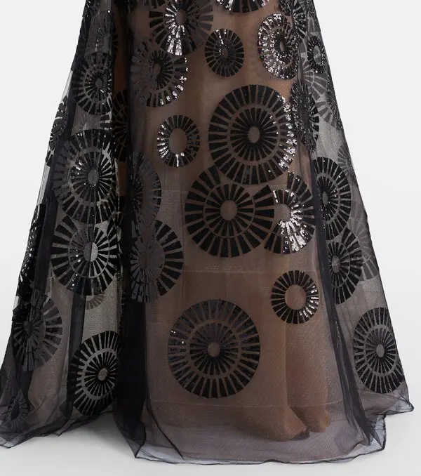 Elie Saab Scarf-detail Sequined Tulle Gown